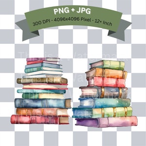 Stack of Colorful Books Clipart 6 High Quality Pngs Bundle Card Making ...