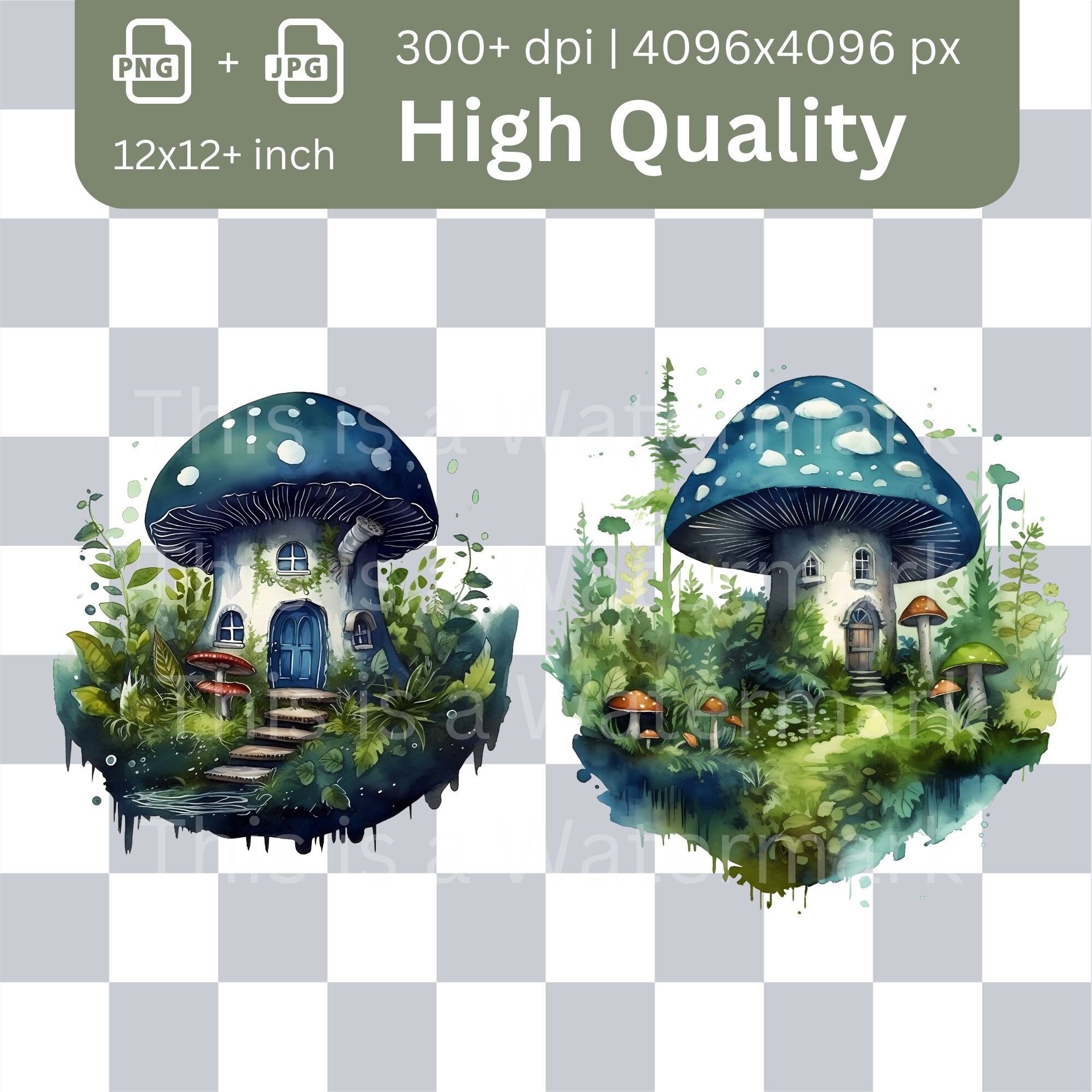Blue Mushroom House 6x PNG Clip Art Bundle Dark Fairy Core - Etsy