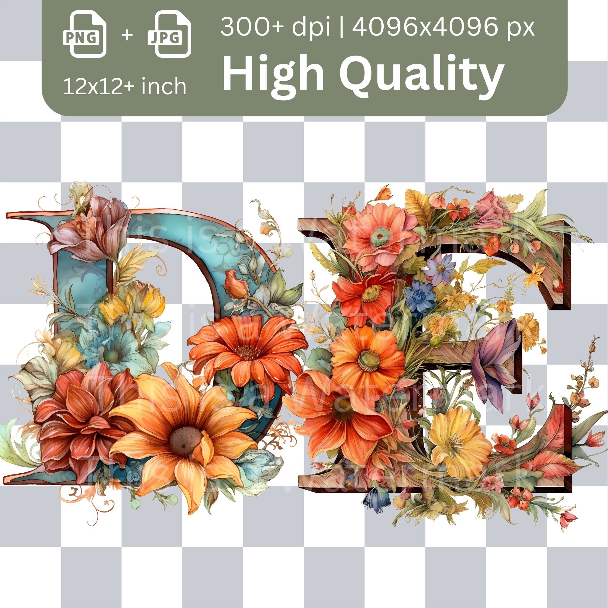 Floral Alphabet 26x PNG Clip Art Bundle Fancy Letters for - Etsy UK