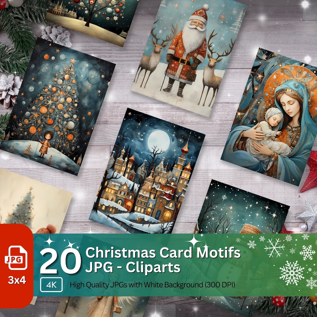 Christmas Cards Clipart 20 JPG Printable Christmas Card Graphic Paper ...