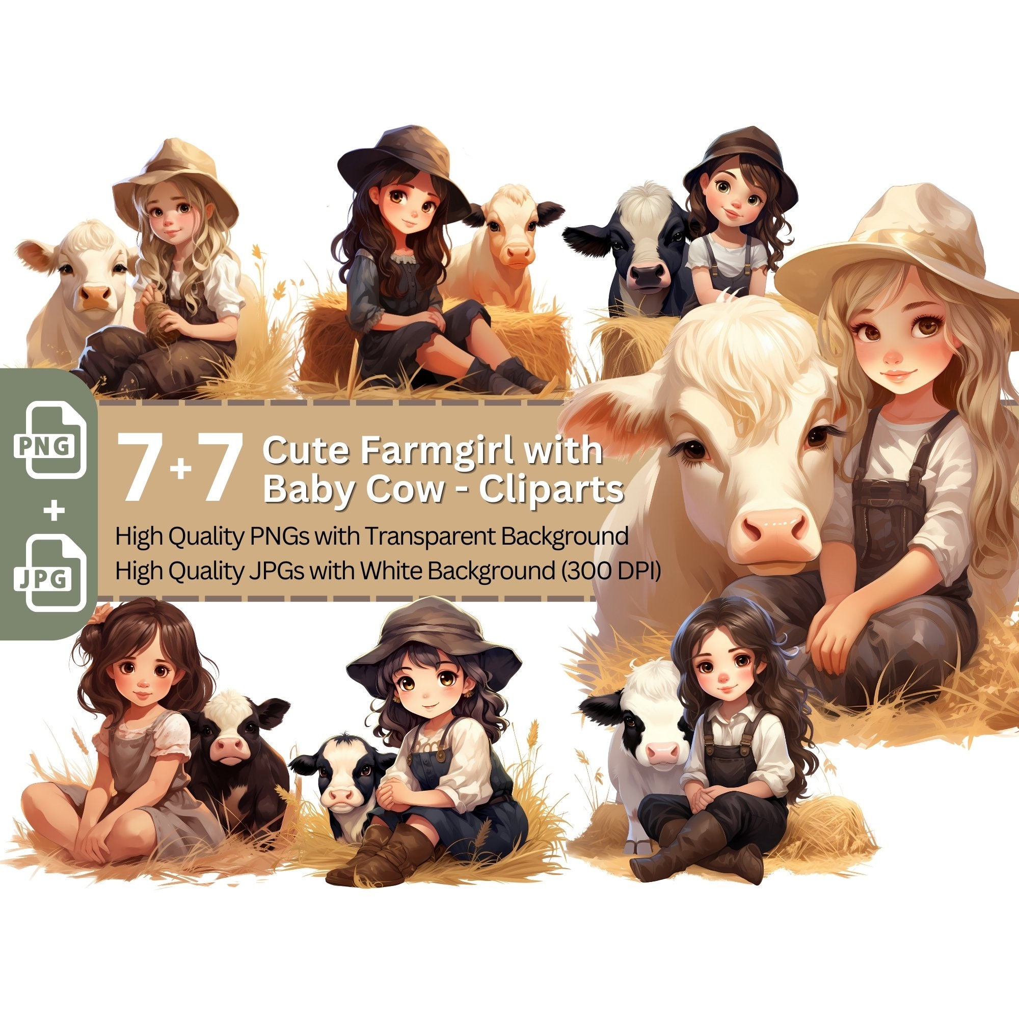Cute Farmgirl With Baby Cow 77 PNG Clip Art Bundle for Animal - Etsy