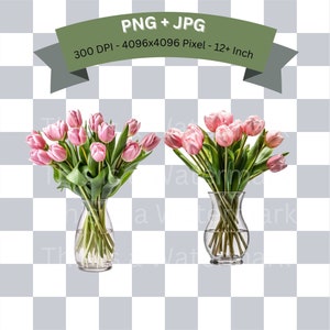 Pink Tulips in Vase Clipart 6 PNG Bundle Spring Flower Graphic Digital ...