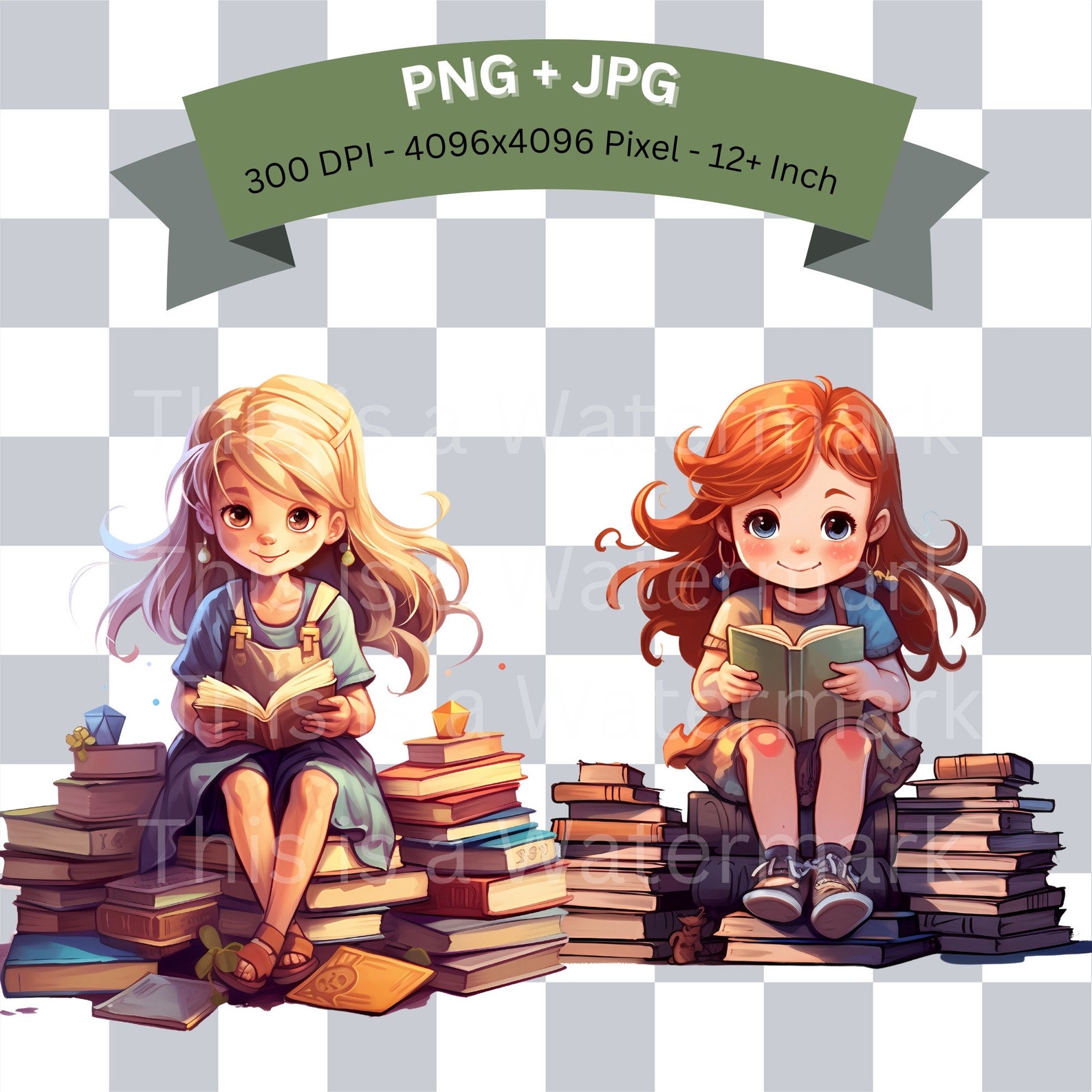 Cute Girl Bookworm PNG Clip Art Bundle for Book Lovers - Etsy Canada