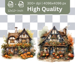 Autumn Decorated Cottage Clipart 77 PNG Bundle Halloween Invitation ...
