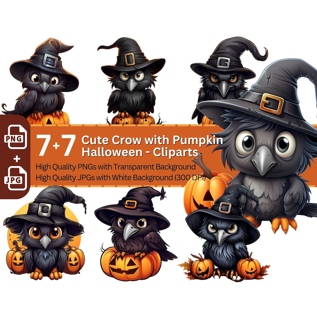 Witchy Crow Halloween Clipart: PNG & JPG Bundle (digital Download) - Etsy