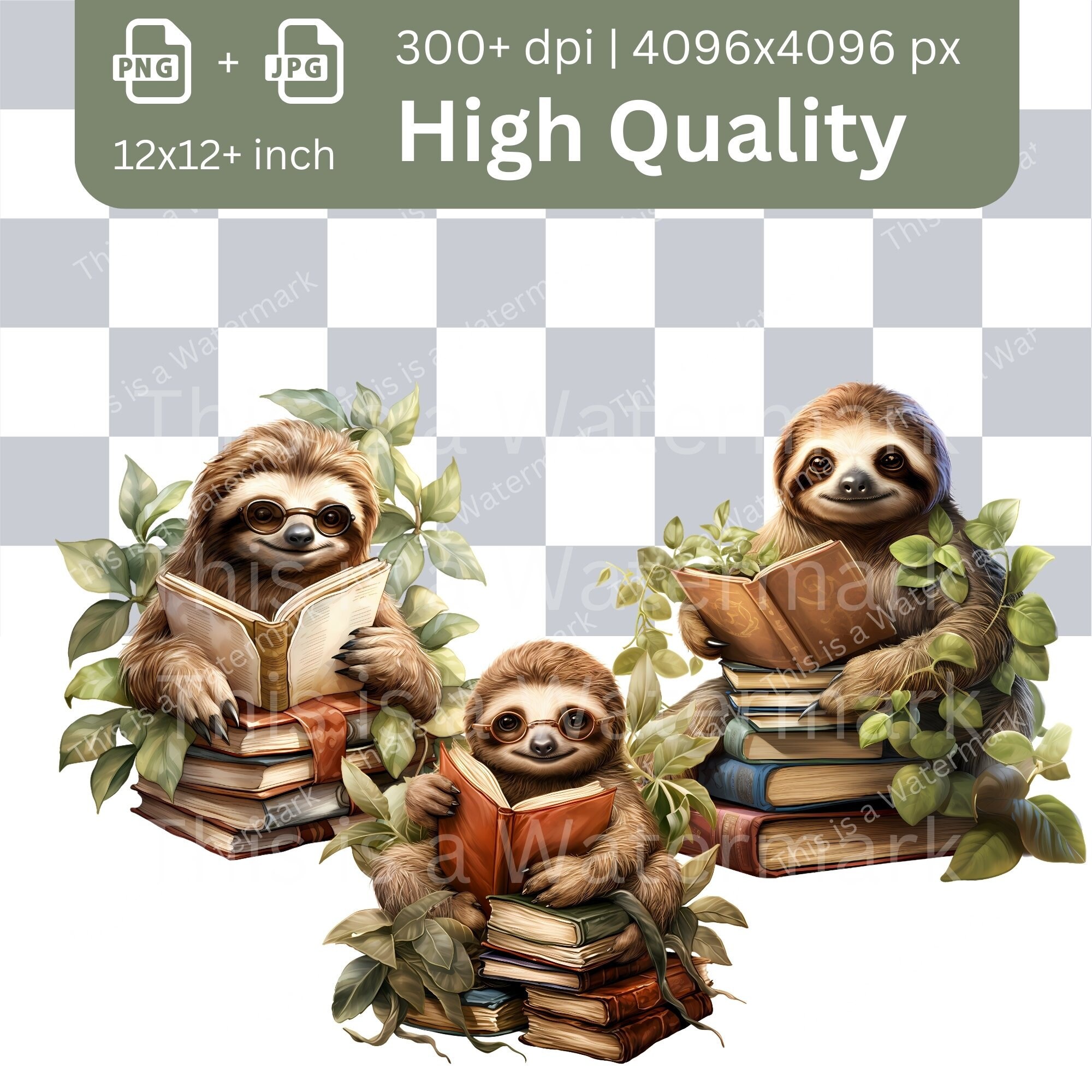 Sloth Reading a Book Clipart 77 PNG/JPG Bundle Bookworm Card - Etsy UK