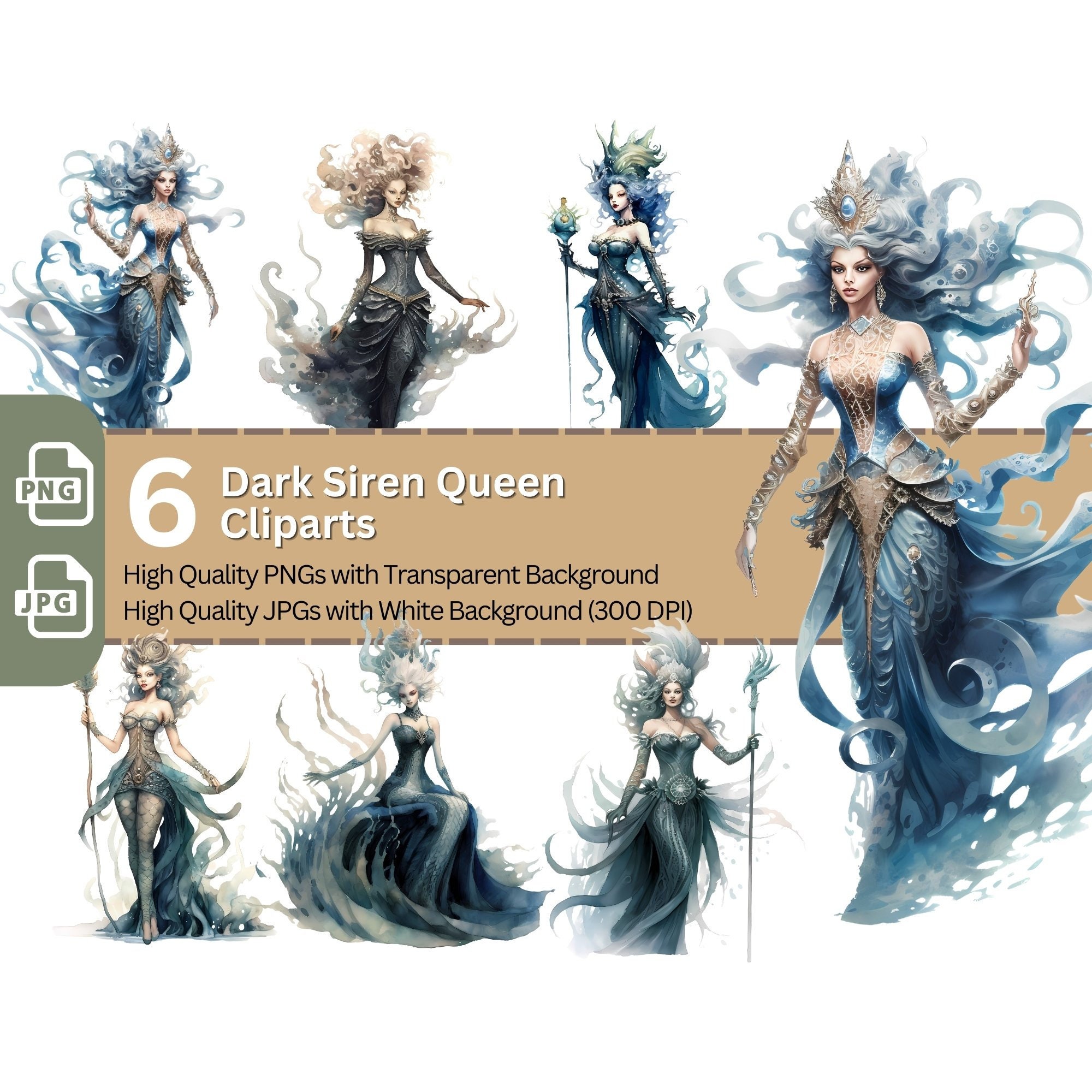 Dark Siren Queen 6x PNG Clip Art Bundle Fantasy Fairytale - Etsy