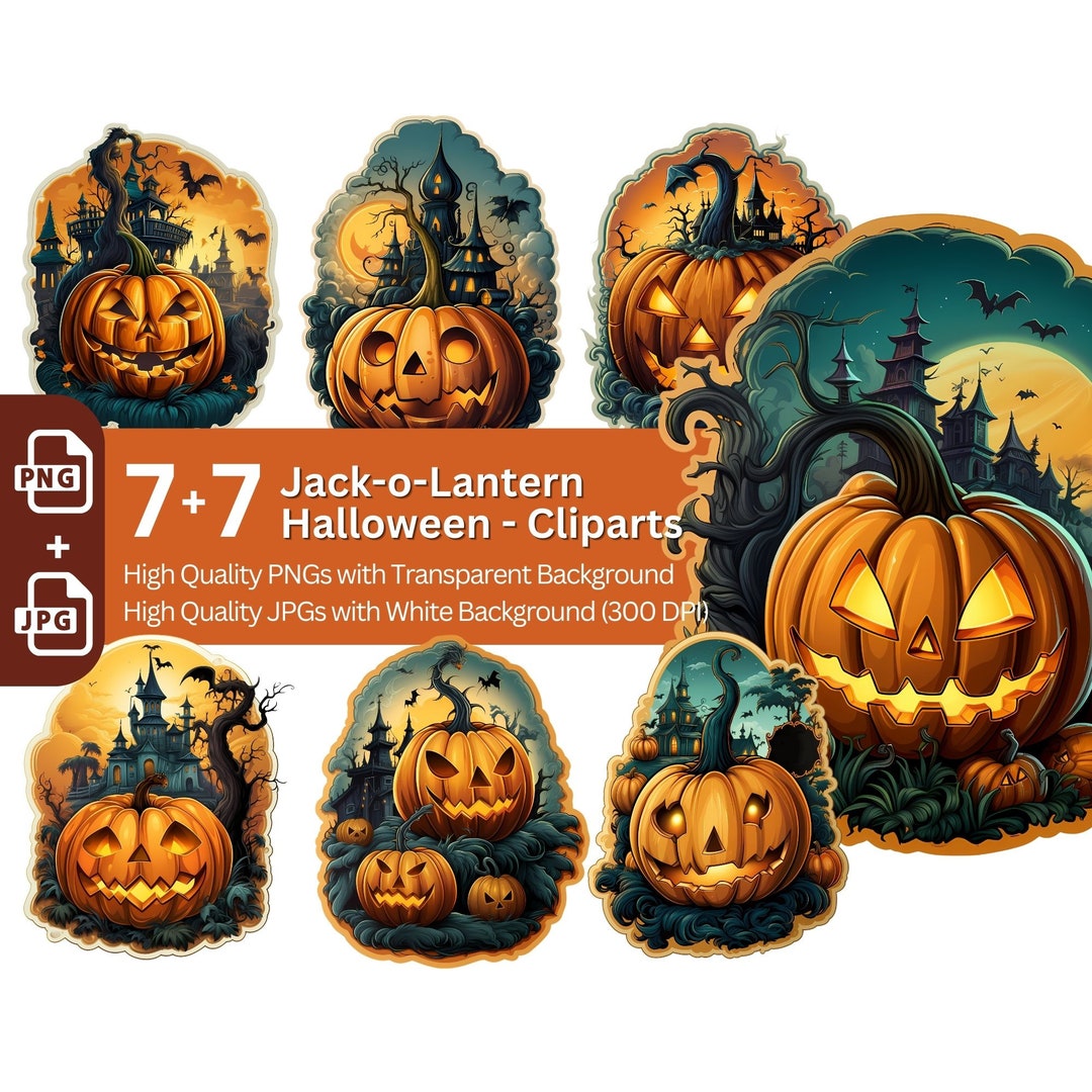 Jack-o-lantern Halloween Clipart, Spooky Pumpkin PNG Bundle (digital ...