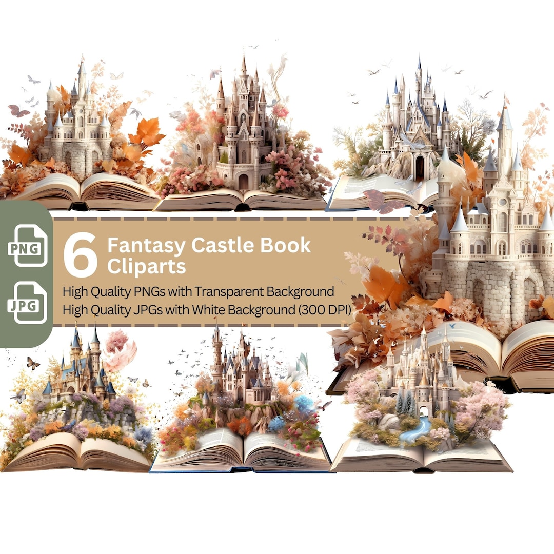 Fantasy Castle Book 6x PNG Clip Art Bundle Fantasy Scrapbook Design ...