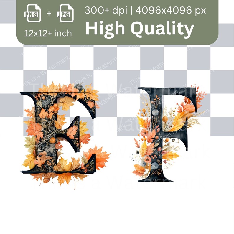 Autumn Floral Alphabet Clipart: Fall Letter PNG Bundle (digital ...