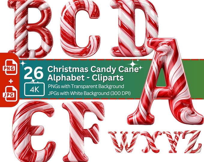 Candy Cane Christmas Alphabet PNG: Festive Letter Clipart Images ...