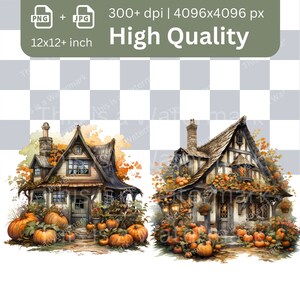 Autumn Decorated Cottage Clipart 77 PNG Bundle Halloween Invitation ...