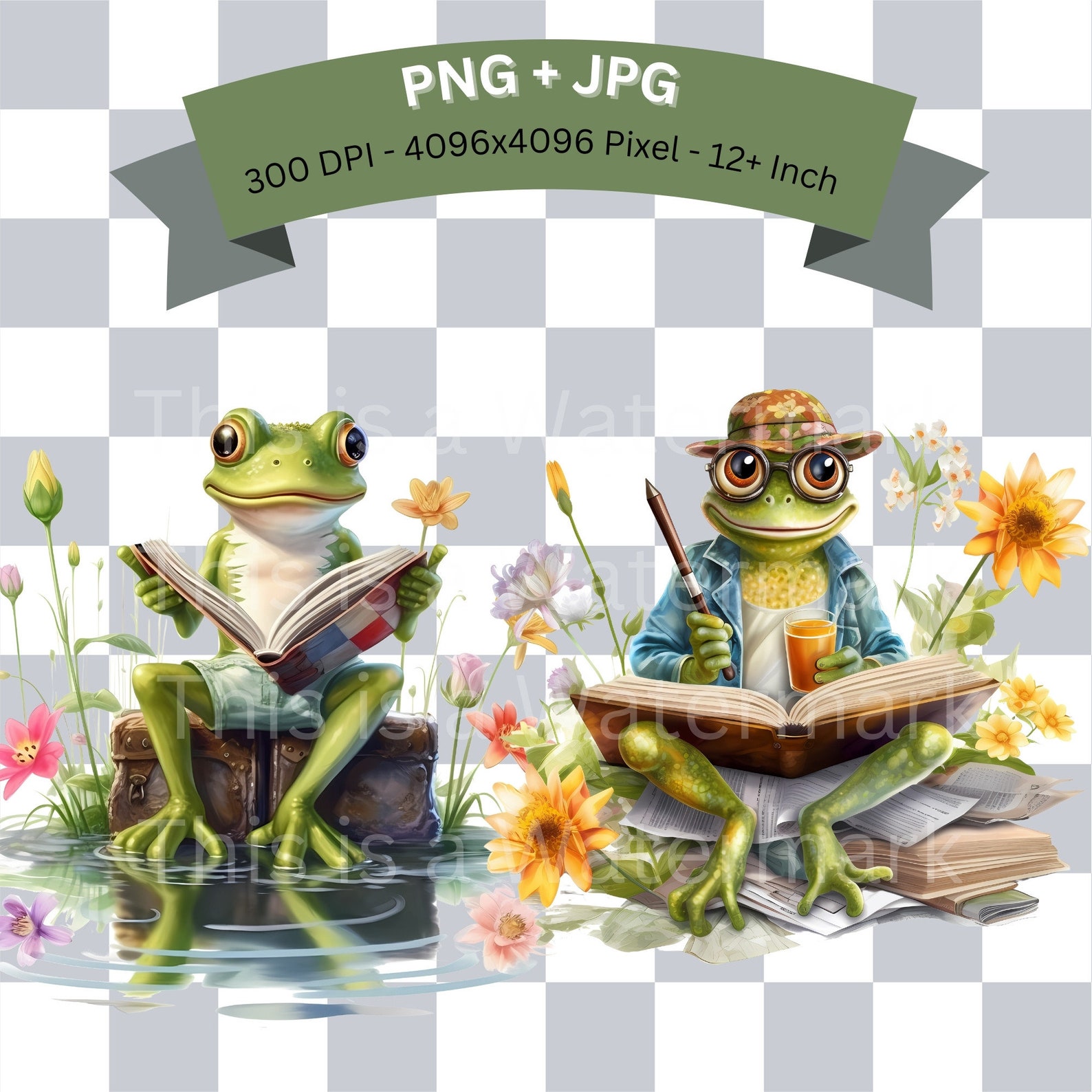 Frog Reading a Book PNG Clip Art Bundle for Sublimation - Etsy