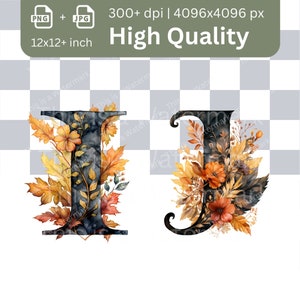 Autumn Alphabet 26x PNG Clip Art Bundle Fancy Letters Autumn Color for ...