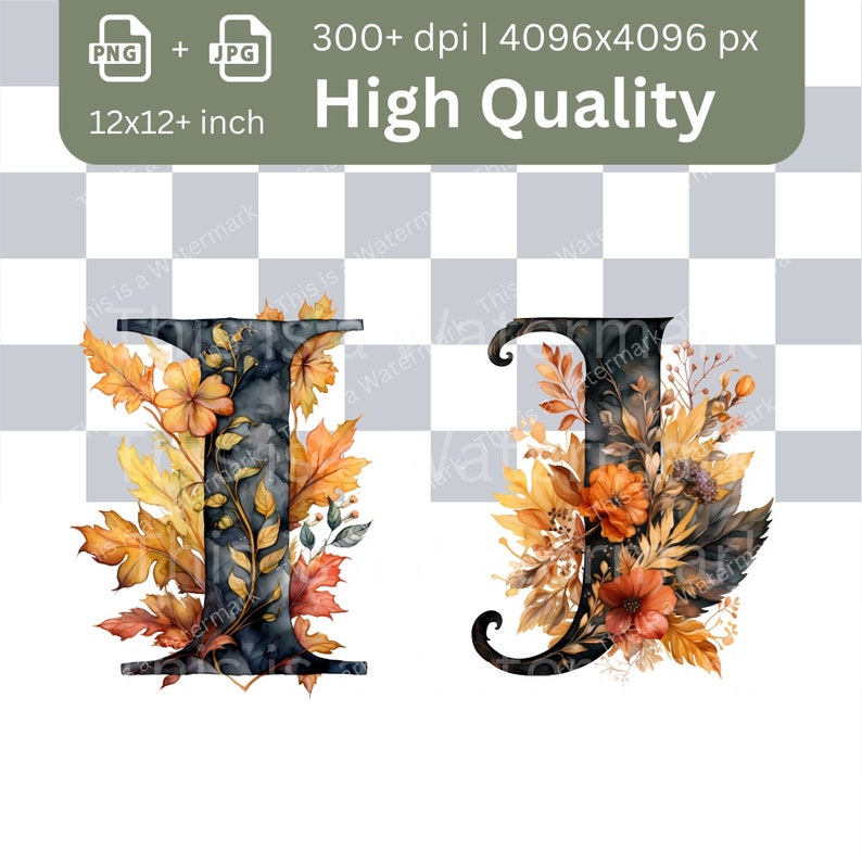 Autumn Floral Alphabet Clipart: Fall Letter PNG Bundle (digital ...