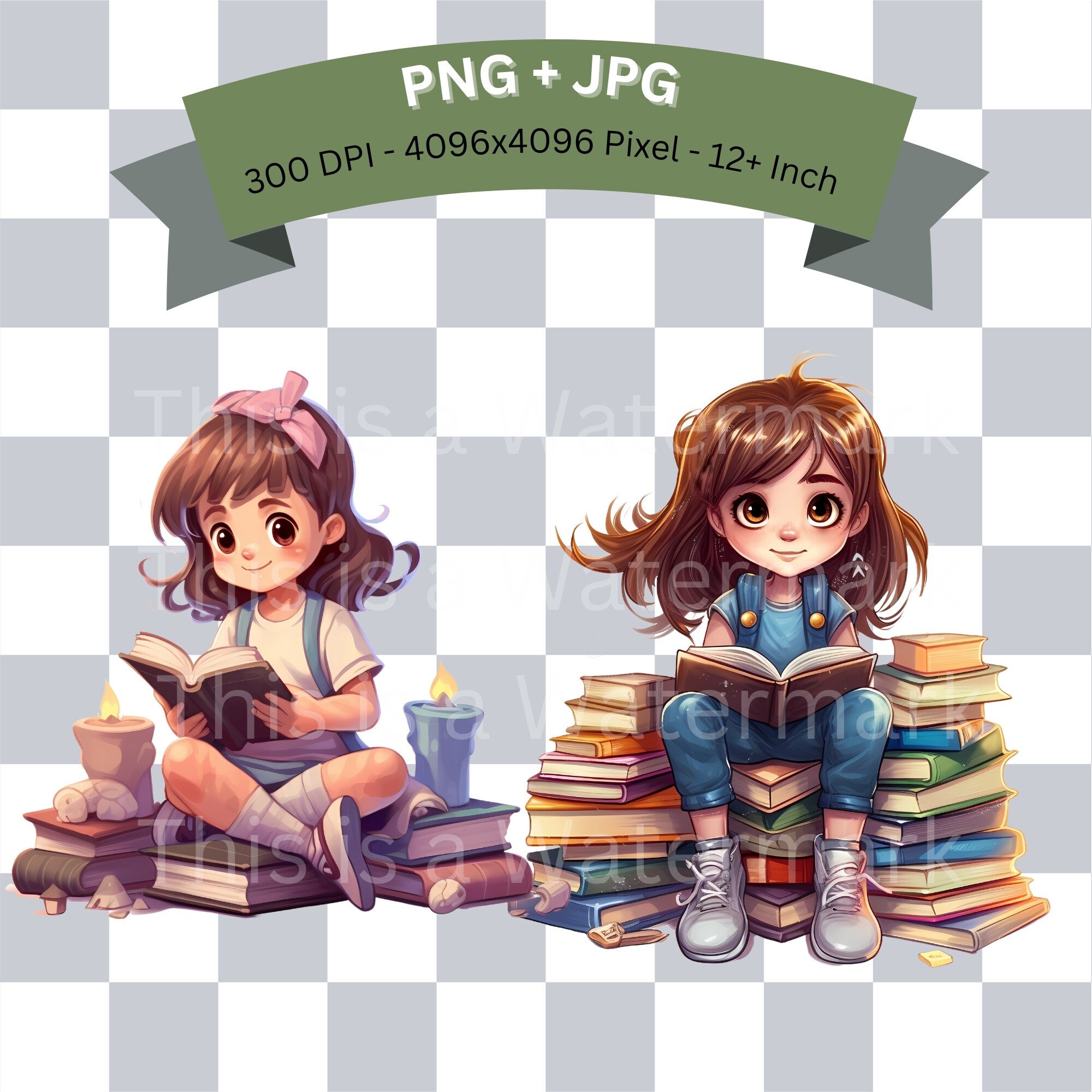 Cute Girl Bookworm PNG Clip Art Bundle for Book Lovers - Etsy Canada