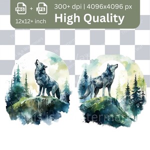 Wild Wolf Clipart 7 PNG Bundle Watercolor Artwork Digital Paper ...