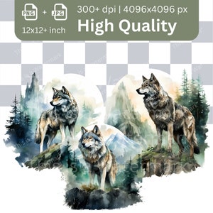 Wild Wolf Clipart 7 PNG Bundle Watercolor Artwork Digital Paper ...