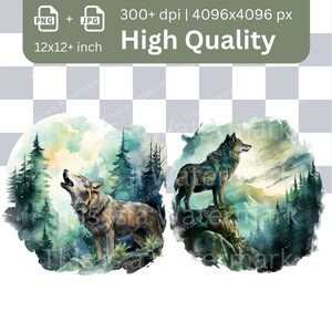 Wild Wolf Clipart 7 PNG Bundle Watercolor Artwork Digital Paper ...