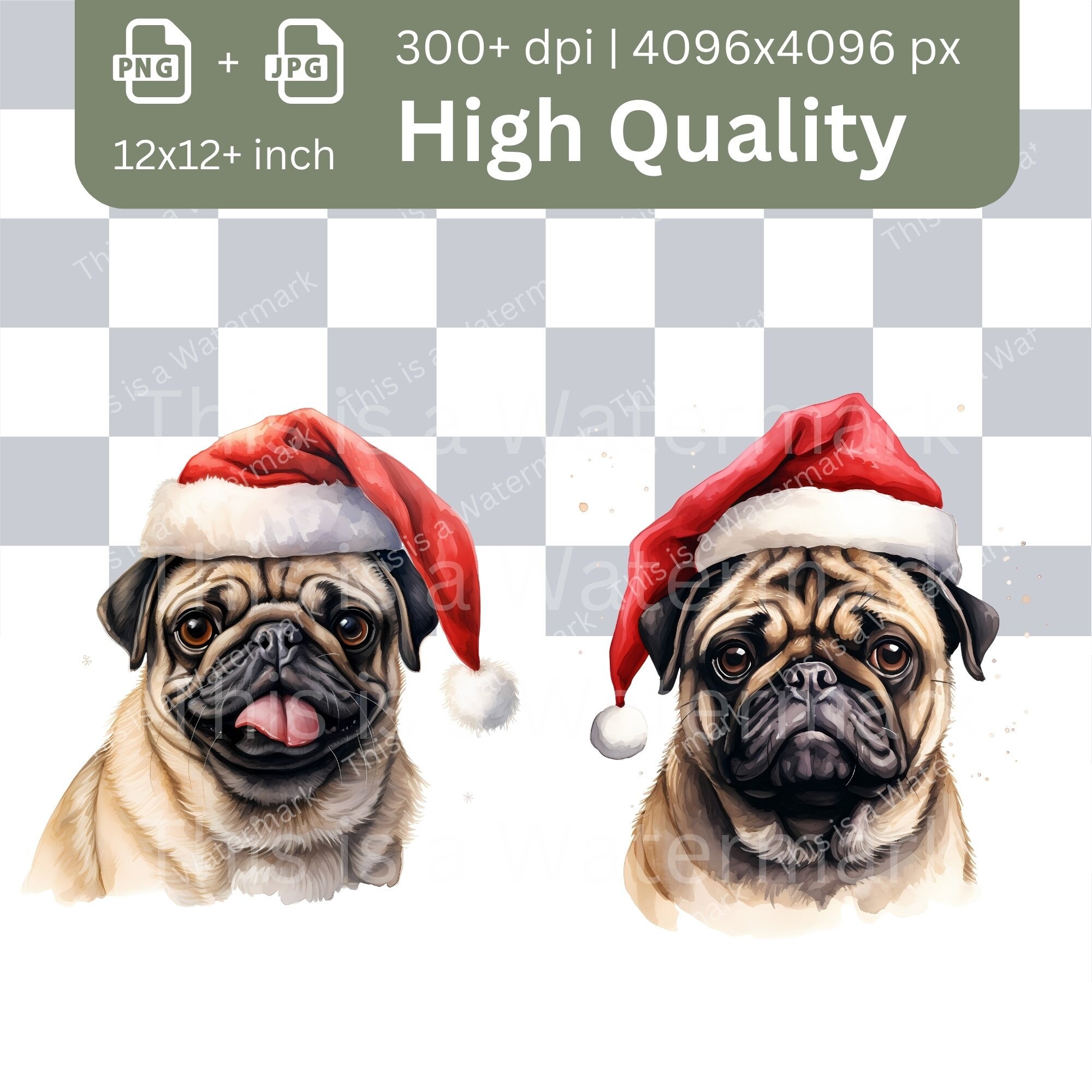 Pugs With Santa Hat 77 PNG Clip Art Bundle Christmas - Etsy