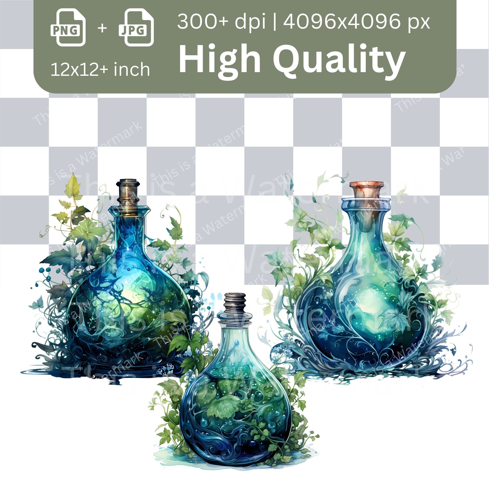 Potion Bottle Clipart 77 PNG Bundle Magic Blue Fantasy Elixir - Etsy