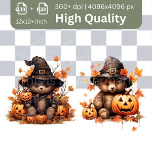 Witchy Halloween Teddy Bear Clipart 7+7 PNG Bundle Invitation Card ...