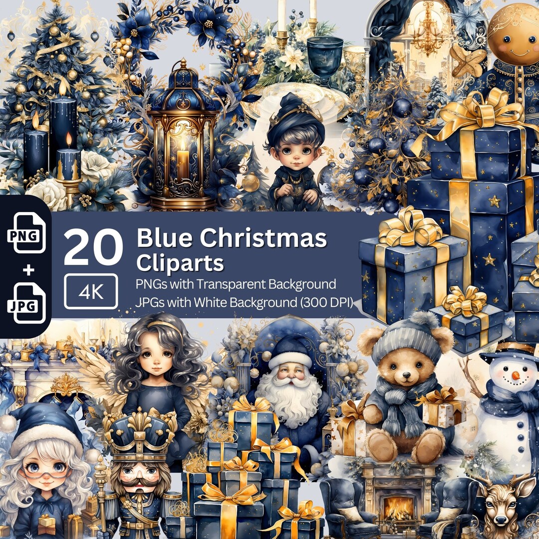 Blue Christmas Clipart 20x PNG Bundle Festive Advent Clipart Nursery ...
