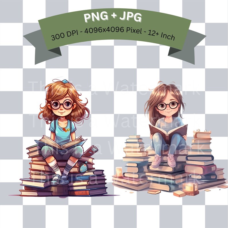 Cute Girl Bookworm PNG Clip Art Bundle for Book Lovers - Etsy Canada