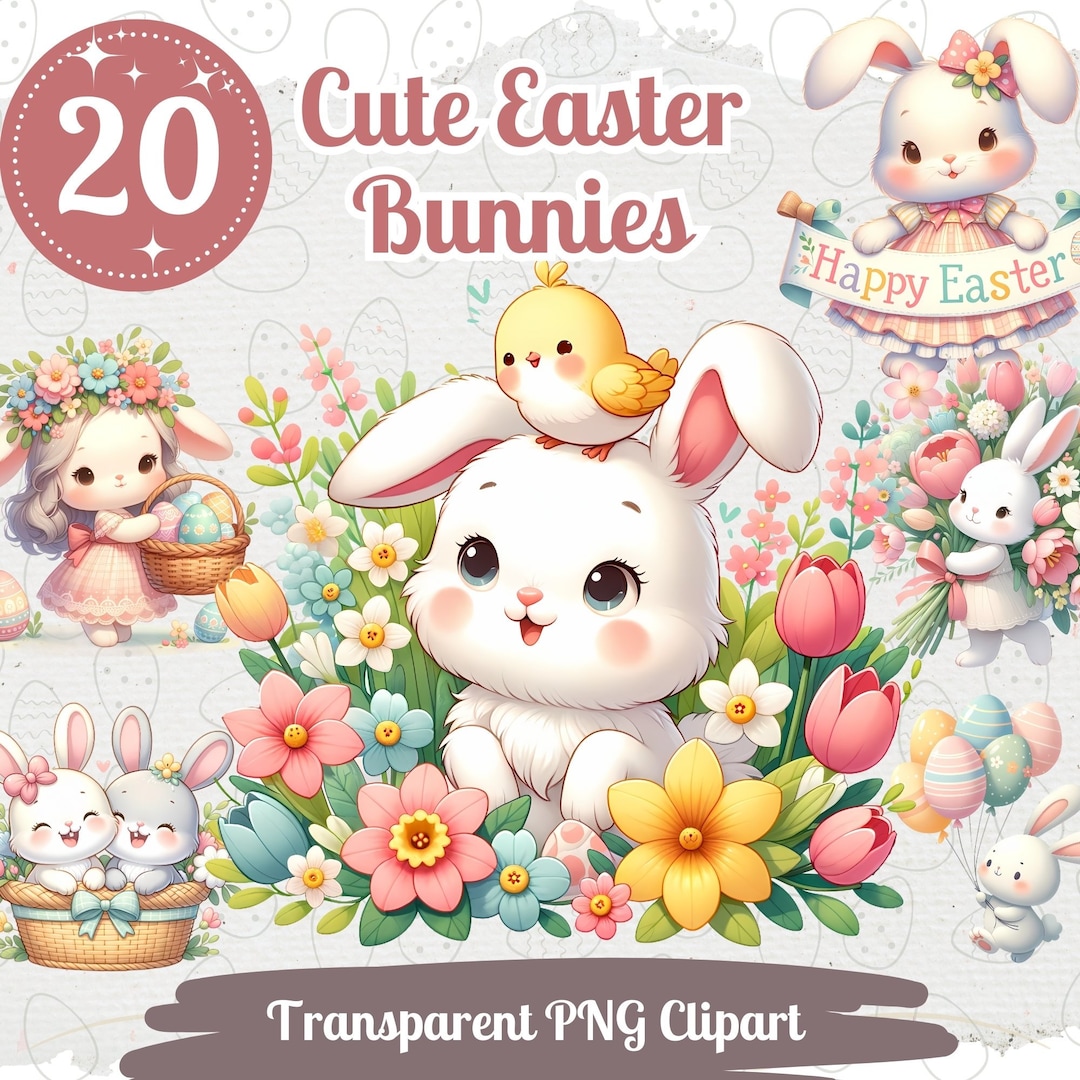 Pastel Easter Bunny Clipart Bundle: Spring Graphic Pngs (digital ...