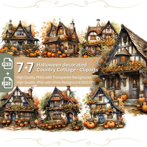 Autumn Decorated Cottage Clipart 77 PNG Bundle Halloween Invitation ...