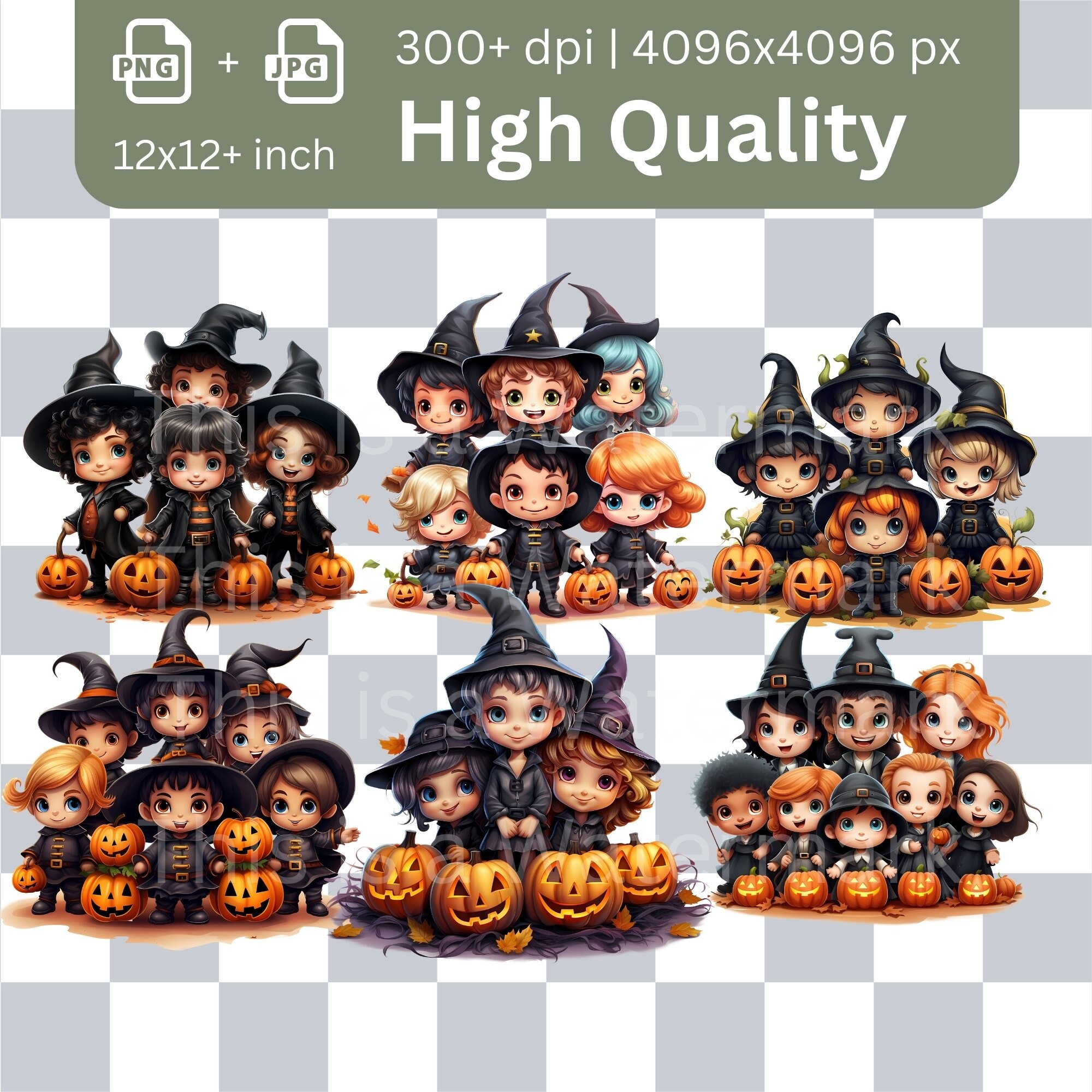 Halloween Character Clipart 4949 PNG/JPG Bundle Halloween - Etsy