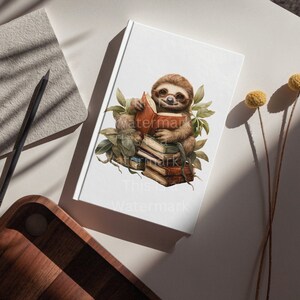Sloth Reading a Book Clipart 7+7 PNG/JPG Bundle Bookworm Card Design ...