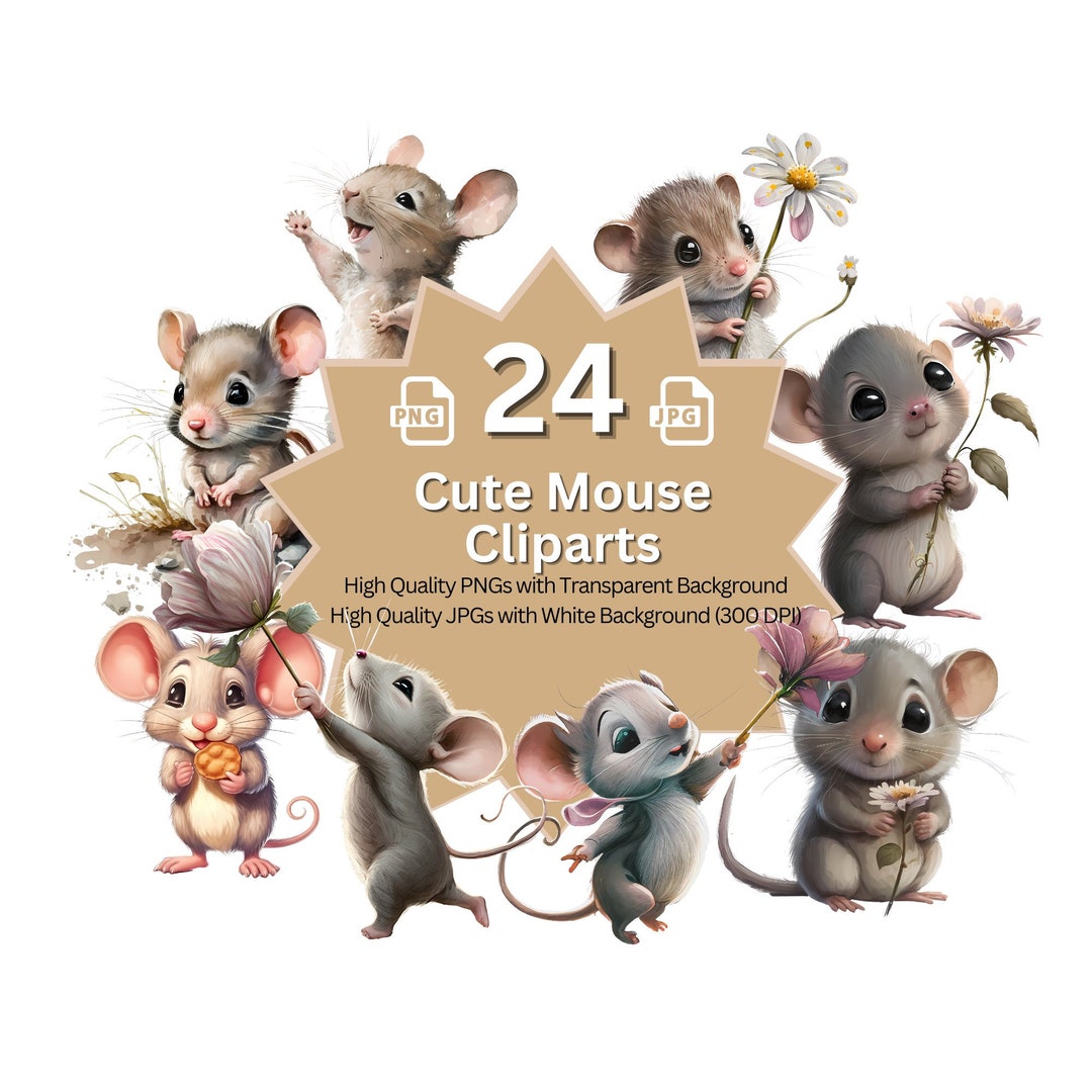 Cute Mouse Clipart Megabundle 24+24 High Quality Pngs Animal Clipart ...