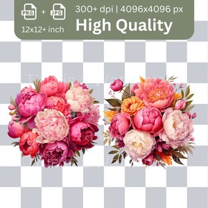 Peony Bouquet Realistic 6x PNG Clip Art Bundle Illustration Sublimation ...
