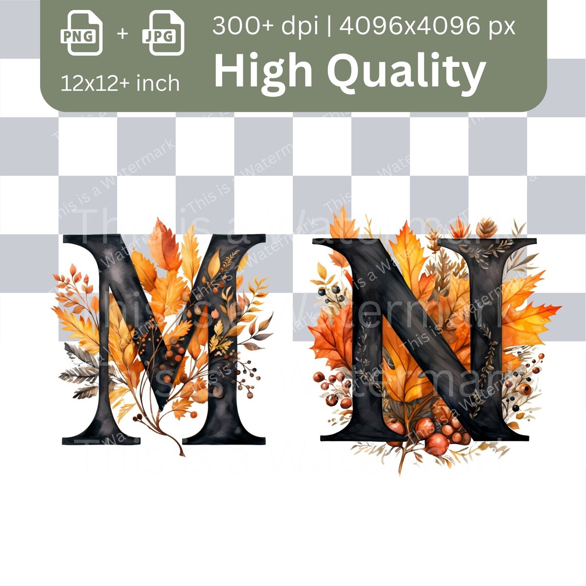 Autumn Floral Alphabet Clipart: Fall Letter PNG Bundle (digital ...