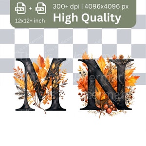 Autumn Alphabet 26x PNG Clip Art Bundle Fancy Letters Autumn Color for ...