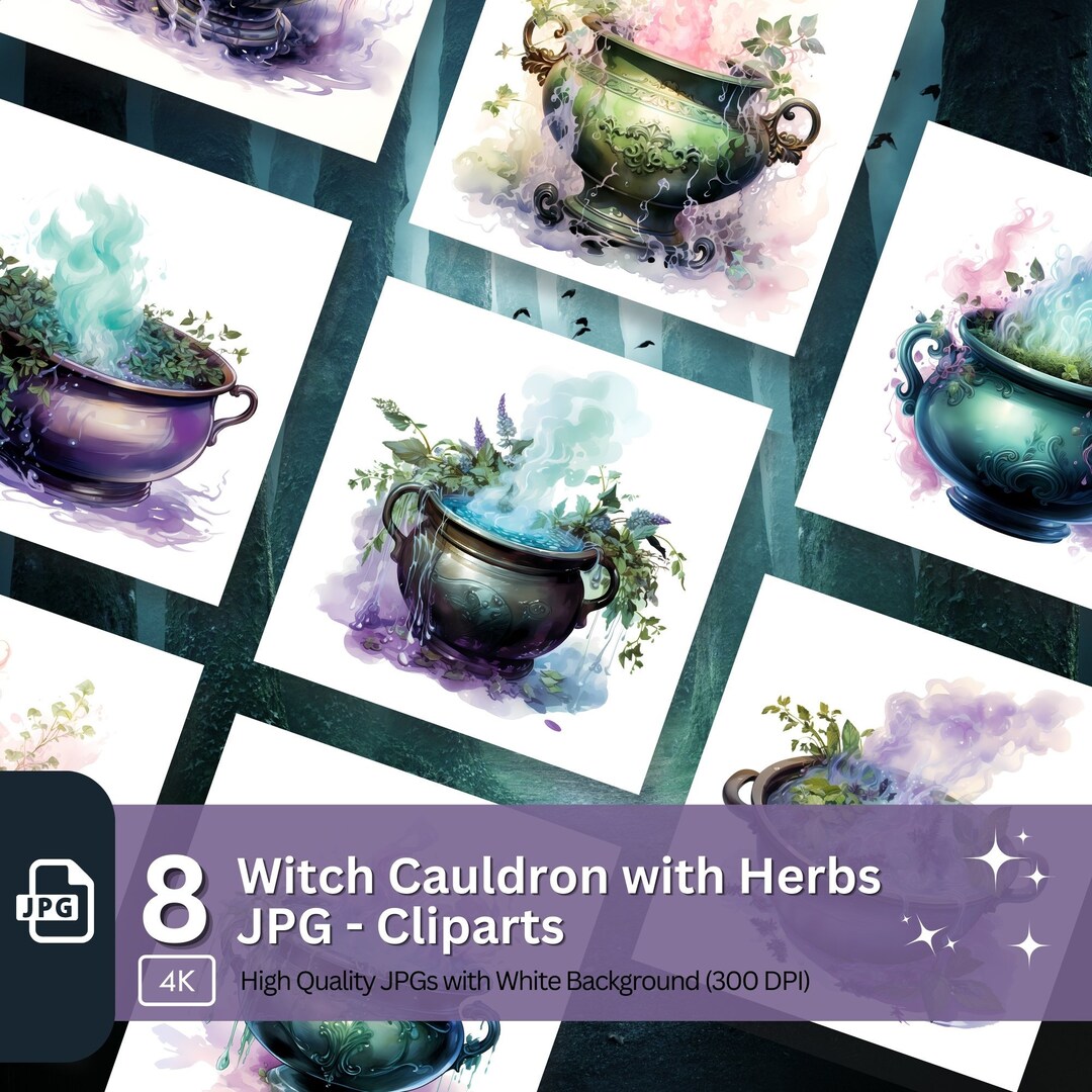 Witch Cauldron Clip Art Bundle: Magic Potion Brewing (JPG Digital ...