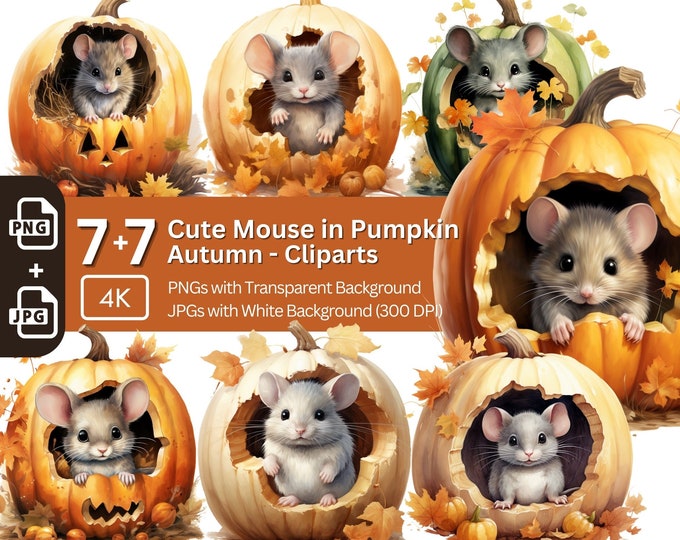 Cute Halloween Mouse Clipart Bundle - 10 High Quality Jpgs, Digital ...