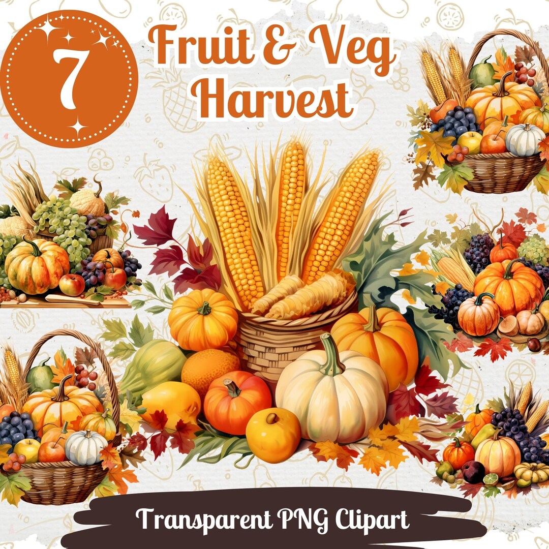 Fruit & Vegetable Clipart 7 PNG Bundle Fresh Produce Harvested in ...