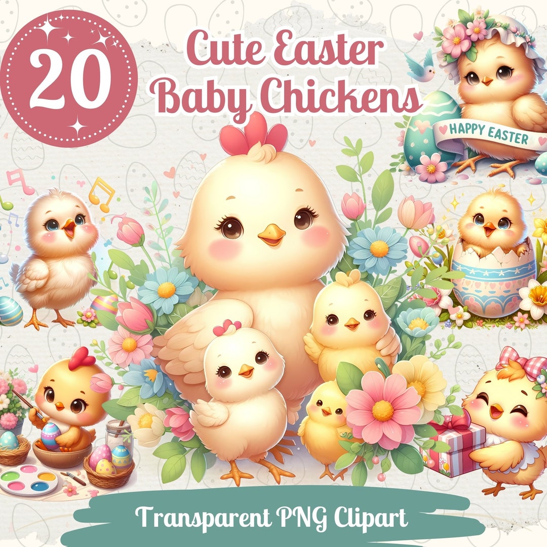 Cute Easter Chicken Cliparts 20 PNG Bundle Lovely Pastel Easter Baby ...