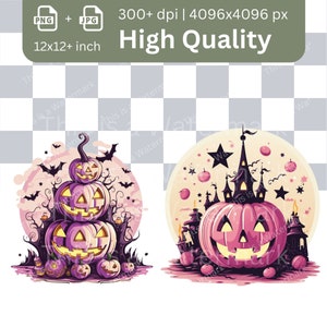 Pink Halloween Pumpkin Clipart 7+7 PNG/JPG Bundle Halloween Graphic ...