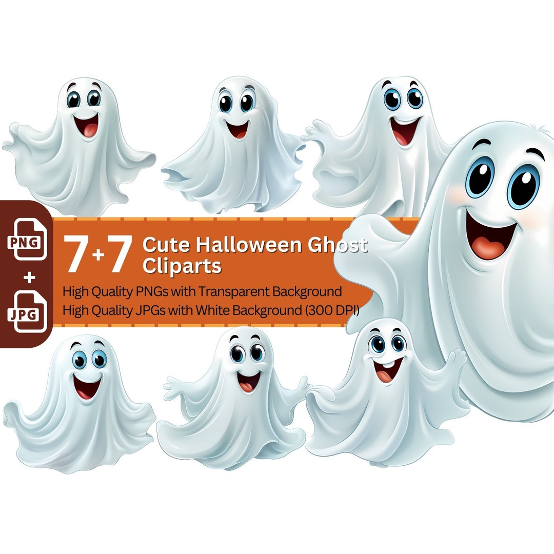 Happy Halloween Ghost Clipart 7+7 PNG Bundle Halloween Invitation Card ...