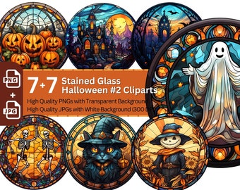 11 Stained Glass Halloween Design PNG Clip Art Bundle Gothic Halloween ...