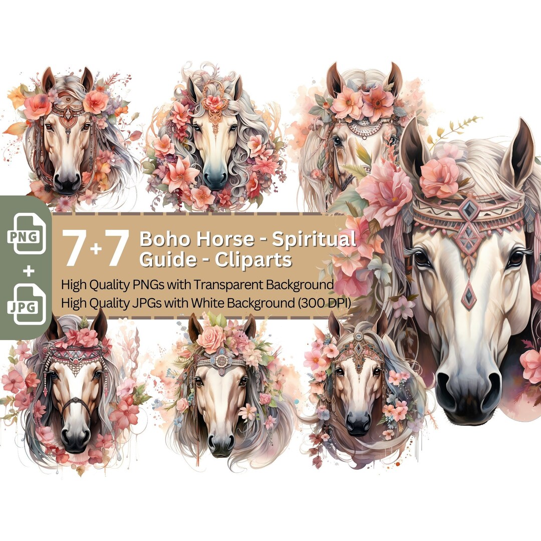 Boho Horse Floral Clipart: Watercolor PNG Bundle (digital Download) - Etsy