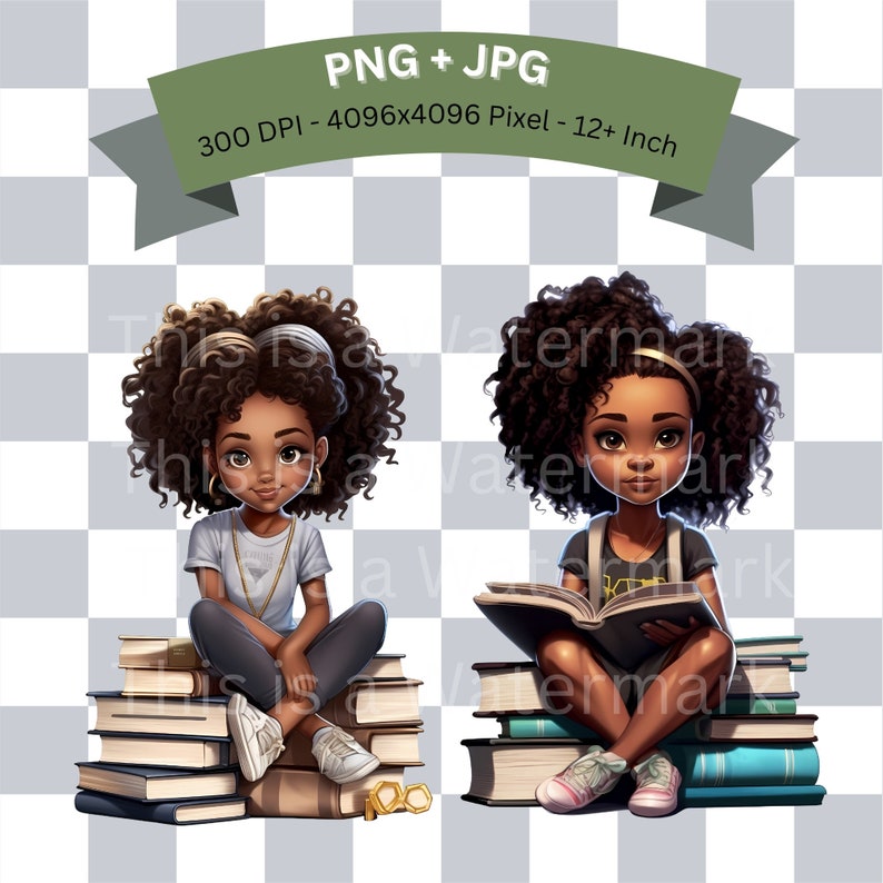 Black Girl Bookworm Clipart Bundle: PNG, JPG (digital Download) - Etsy