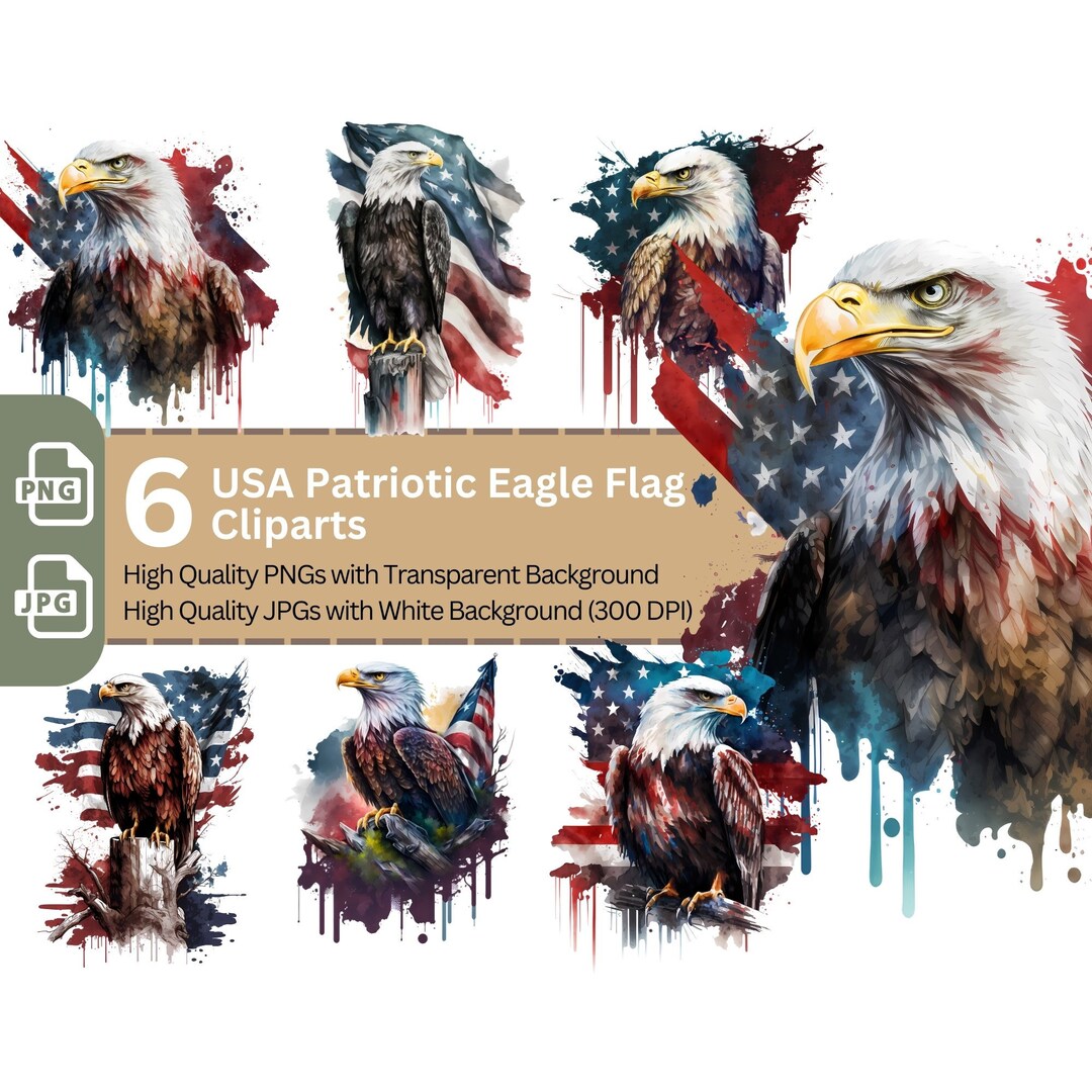 USA Patriotic Eagle Flag PNG Clip Art Bundle Sublimation Tumbler Design ...