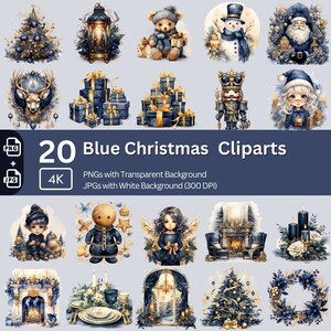 Blue Christmas Clipart 20x PNG Bundle Festive Advent Clipart Nursery ...