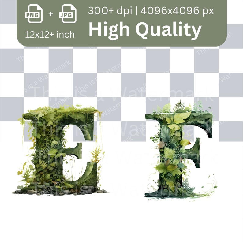 Woodland Alphabet Clipart: Green Moss, Fern, Ivy Letters (PNG, JPG) - Etsy
