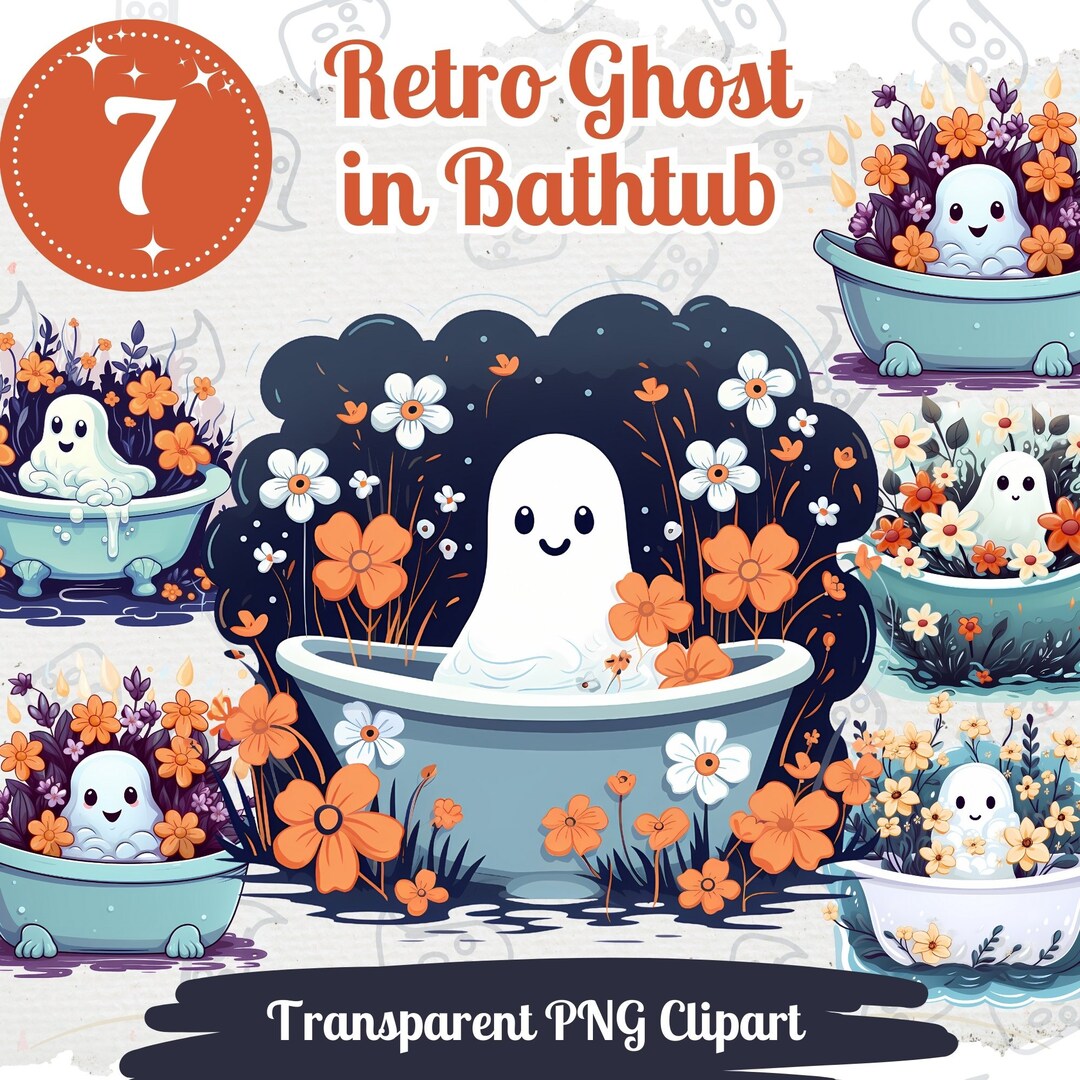 Ghost in Bathtub Clipart 7 PNG Bundle Halloween T-shirt Design ...