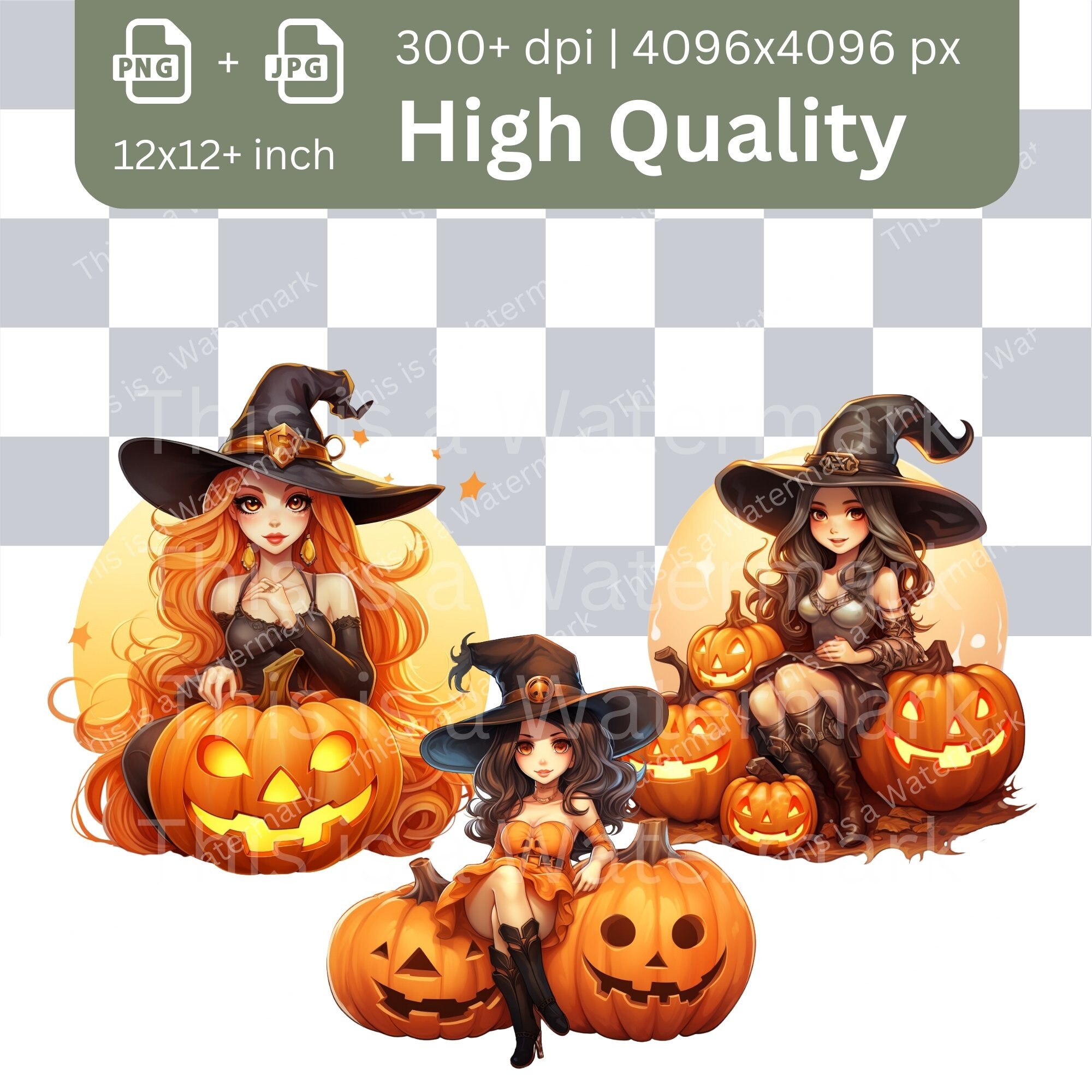 Pumpkin Witch Clipart 77 PNG/JPG Bundle Halloween Invitation - Etsy